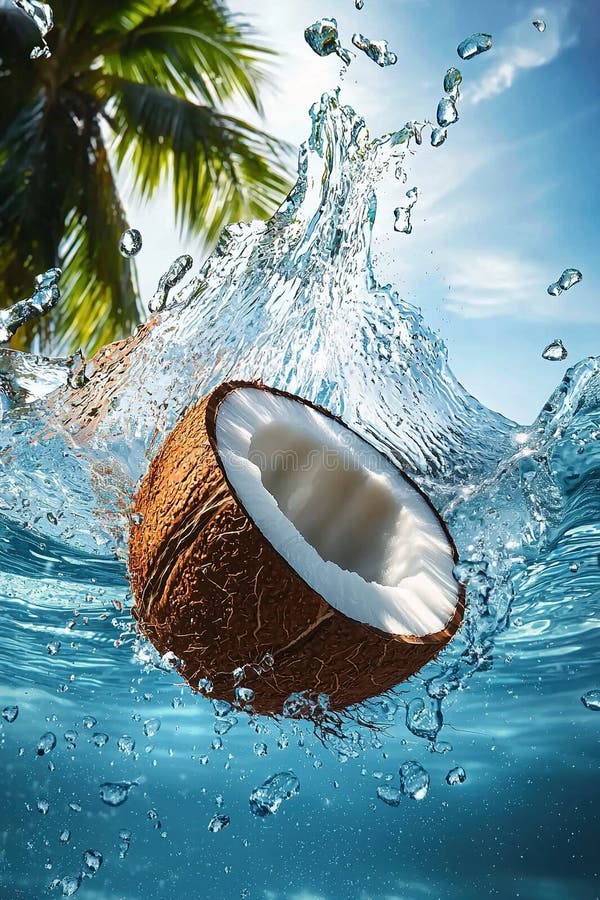 Coconut in a Splash of Water Underneath the Ocean Surface.Ai Generative ...