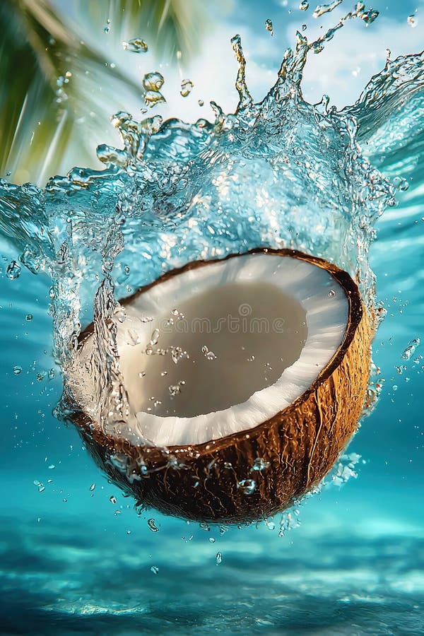 Coconut in a Splash of Water Underneath the Ocean Surface.Ai Generative ...