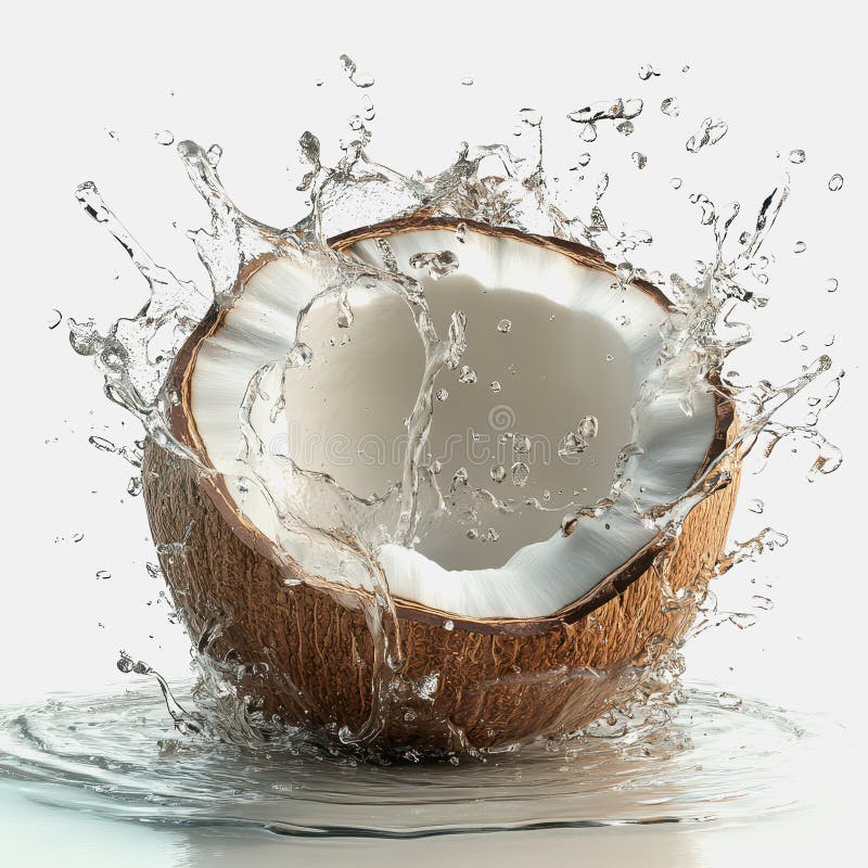 Coconut Splash in Water on White Background Stock Photo - Image of ...