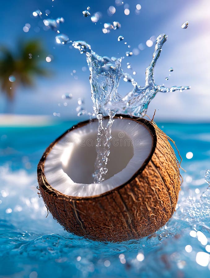 A Coconut Splashing Out of a Coconut in a Pool Stock Image - Image of ...
