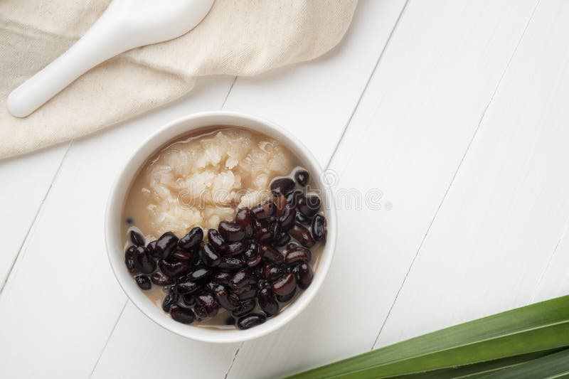 Coconut Sticky Rice with Coconut Black Bean Soup Stock Photo - Image of ...