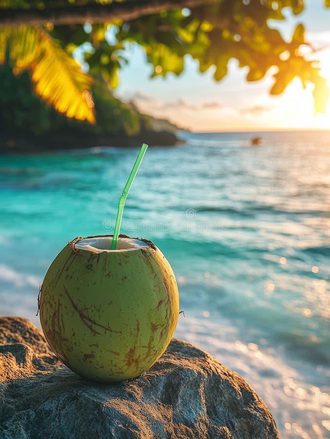 Coconut Straw Rock Sunset Ocean Stock Photos - Free & Royalty-Free ...