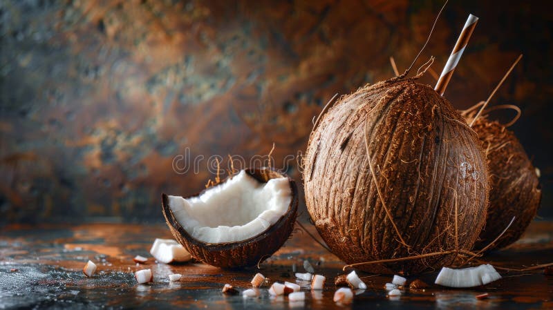 Coconut with Straw on Table Stock Image - Image of coconut, straw ...