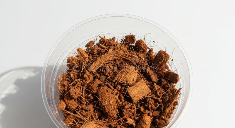 Coconut Substrate in a Transparent Pot on a Minimalistic Background ...