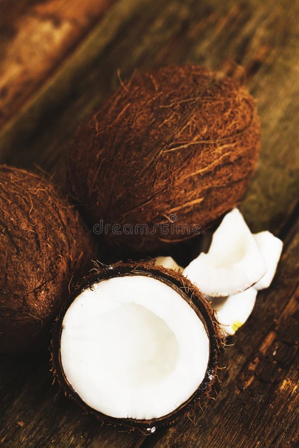 Coconut on the table stock photo. Image of break, fresh - 49185716