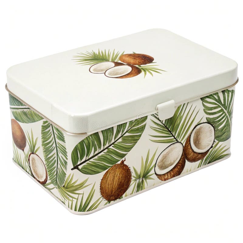 Coconut-themed Box with White Lid Isolated on White Background Stock ...