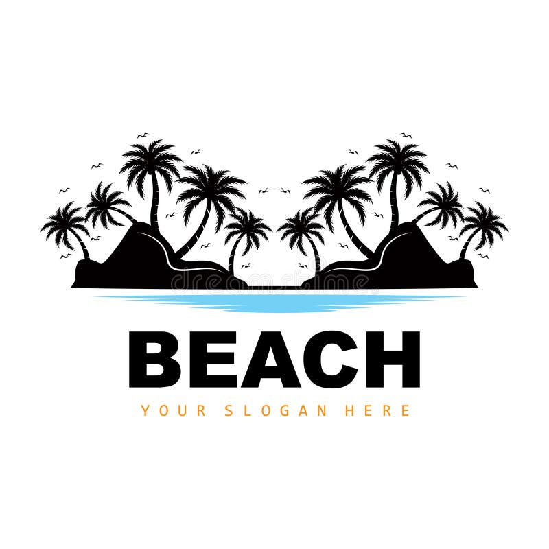 Coconut Tree and Beach Logo, Ocean Nature Landscape Design, Beach Icon ...