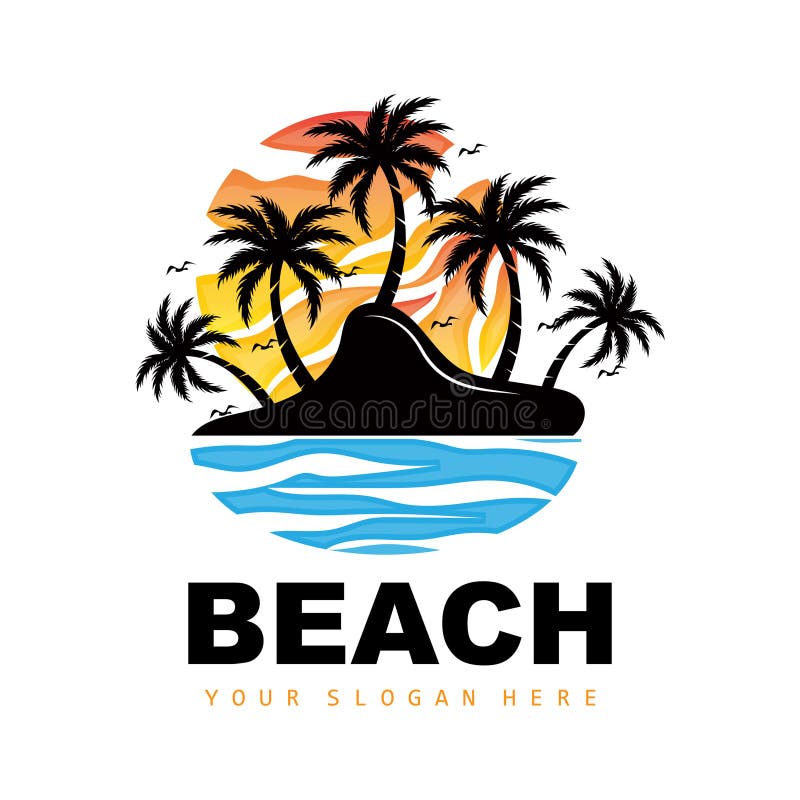 Coconut Tree and Beach Logo, Ocean Nature Landscape Design, Beach Icon ...
