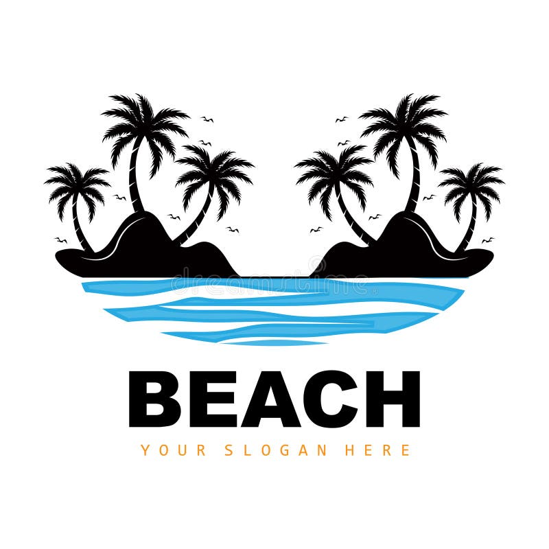 Coconut Tree and Beach Logo, Ocean Nature Landscape Design, Beach Icon ...