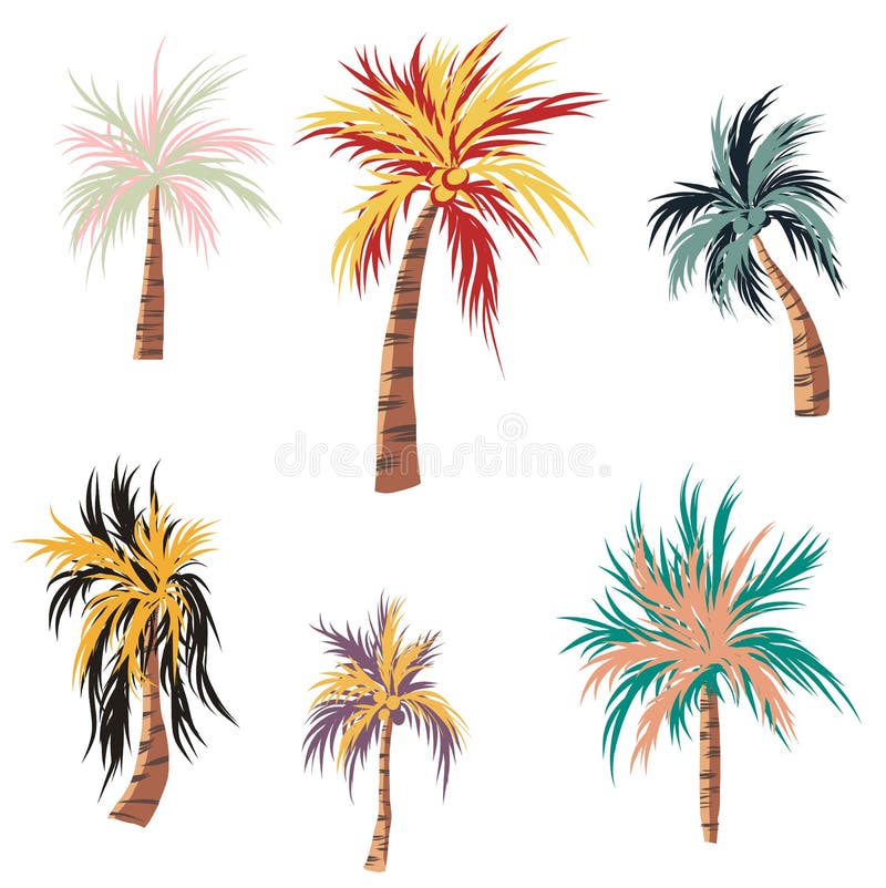 Coconut Tree and Colorful Vector Set Stock Vector - Illustration of ...