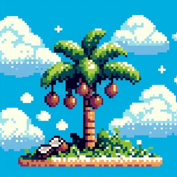 Coconut Tree Illustration Design,pixel Art Stock Illustration ...