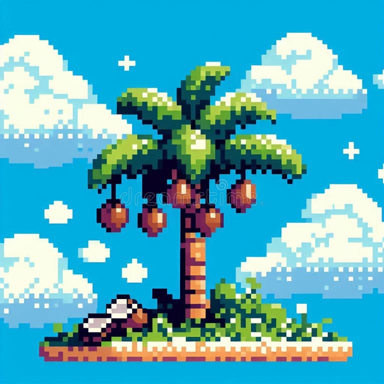 Coconut Tree Illustration Design,pixel Art Stock Illustration ...