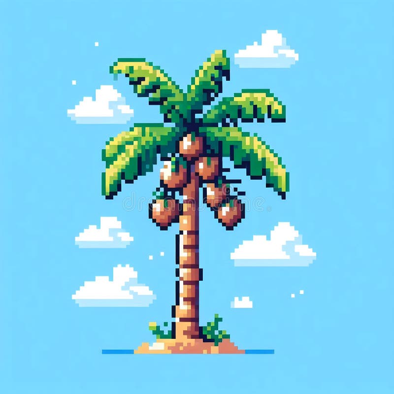Coconut Tree Illustrator Design, Pixel Art Stock Illustration ...