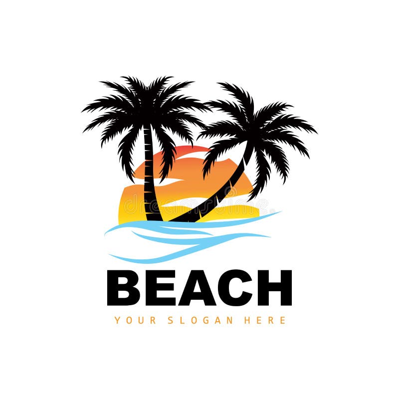 Coconut Tree Logo with Beach Atmosphere, Beach Plant Vector, Sunset ...