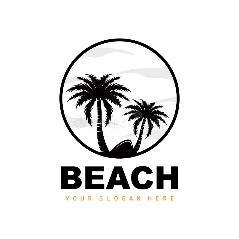 Coconut Tree Logo with Beach Atmosphere, Beach Plant Vector, Sunset ...