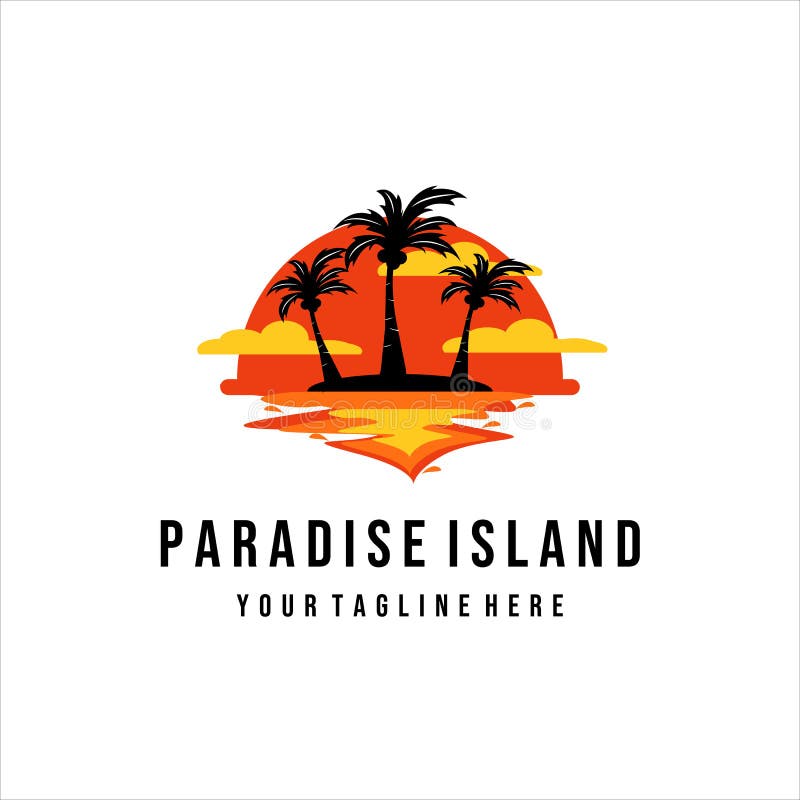 Coconut Tree and Paradise Island Vintage Vector Logo Illustration ...