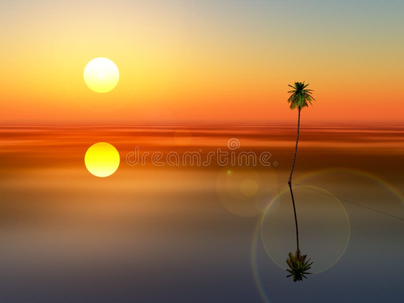 Coconut tree sunset sea stock illustration. Illustration of lagoon ...