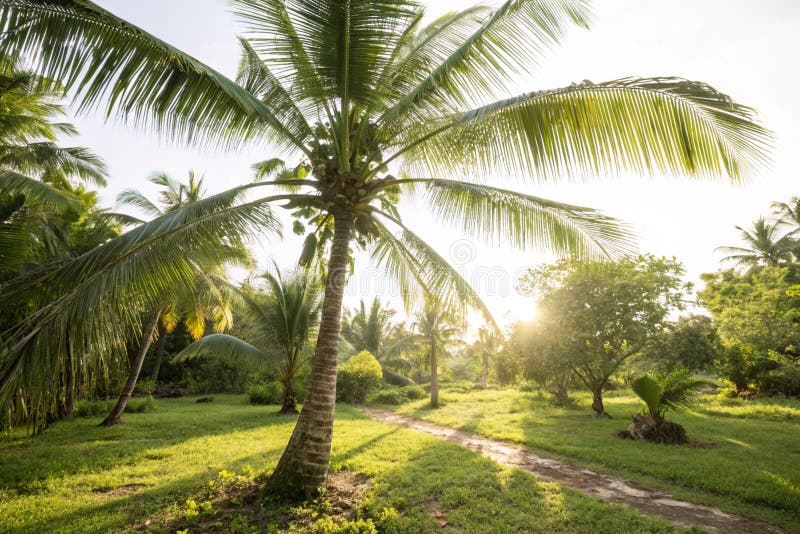Coconut Tree with Sunshine through Leaves Stock Illustration ...
