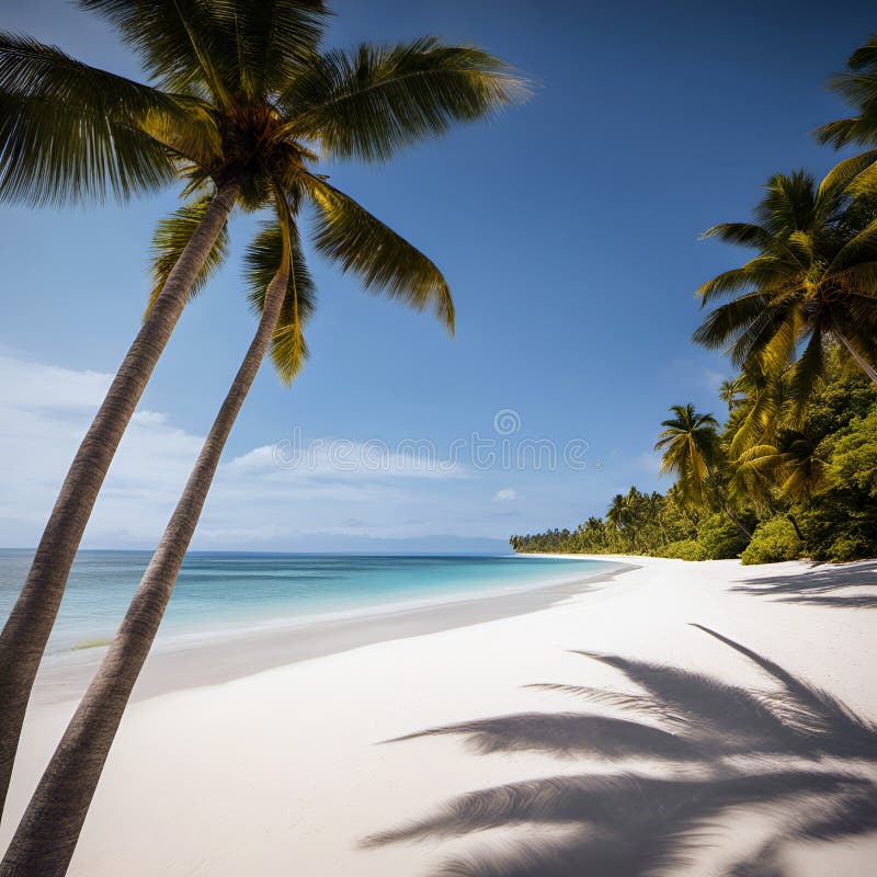 Coconut Tree on the White Beach Have a Good Place Stock Illustration ...