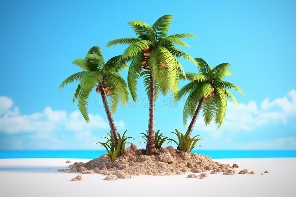 Coconut Trees on Blue Beach Sand Background. Generative AI Stock ...