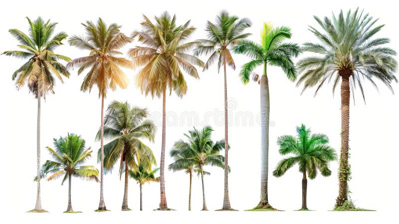 Coconut Trees and Palm Trees Isolated on White Background. Large Trees ...