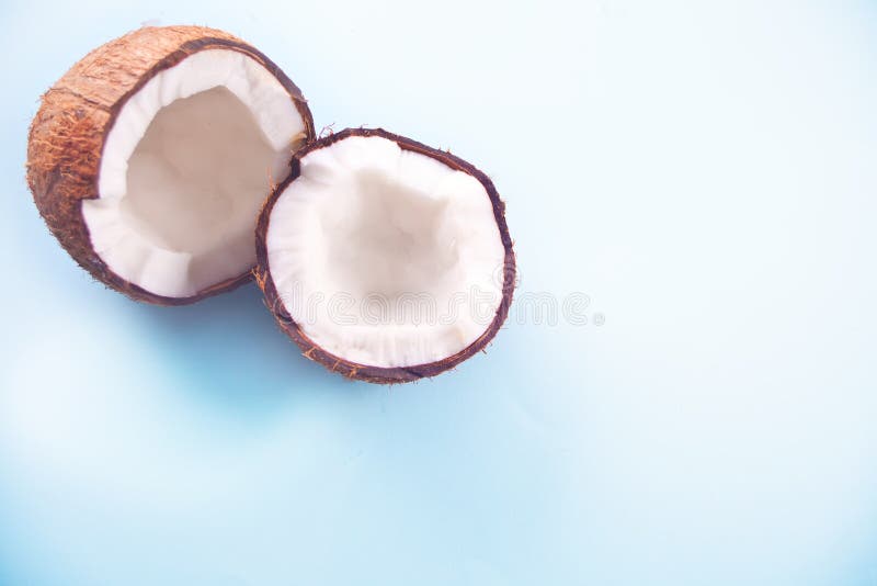 Coconut Tropical Exotic Fruit on Blue Background. Copy Space Stock ...