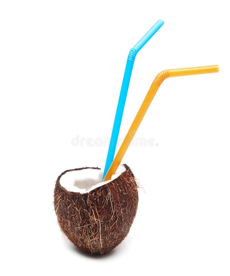 Coconut with two straws stock image. Image of colada - 59097551