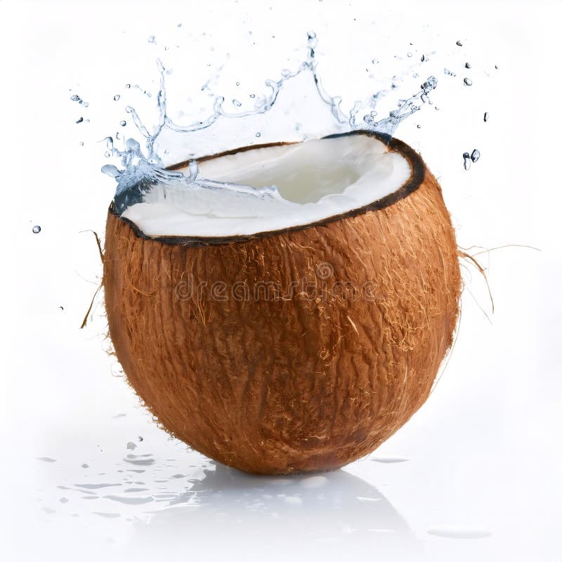 Coconut Water Splashing from a Coconut Shell Isolated on White ...