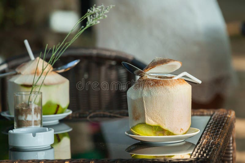 Coconut Water is Placed on the Table and Refreshment Stock Image ...