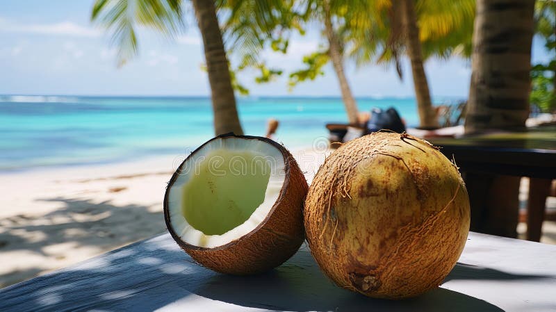 Coconut Water Served Its Shell Beachside Dining Setup Stock Photos ...
