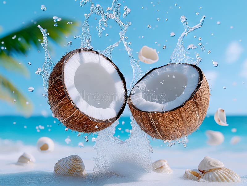 Coconut Water Splash on the Beach Stock Photo - Image of splashes ...