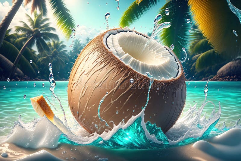 Coconut in Water Splash Realistic by AI Generated Stock Illustration ...
