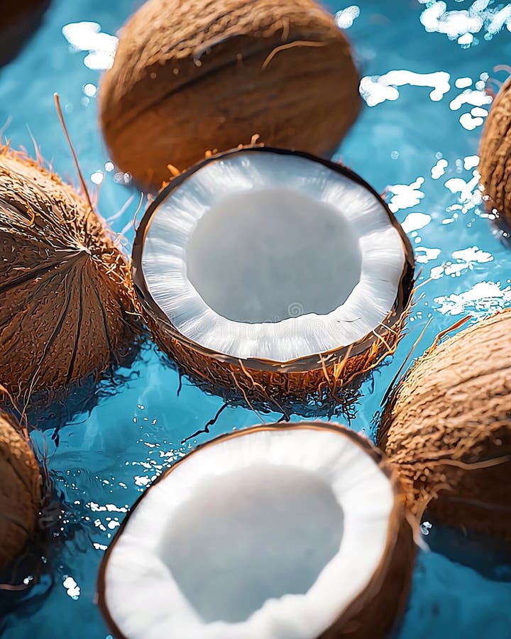 Coconut on the Water Surface. Tropical Fruit Concept Stock Image ...