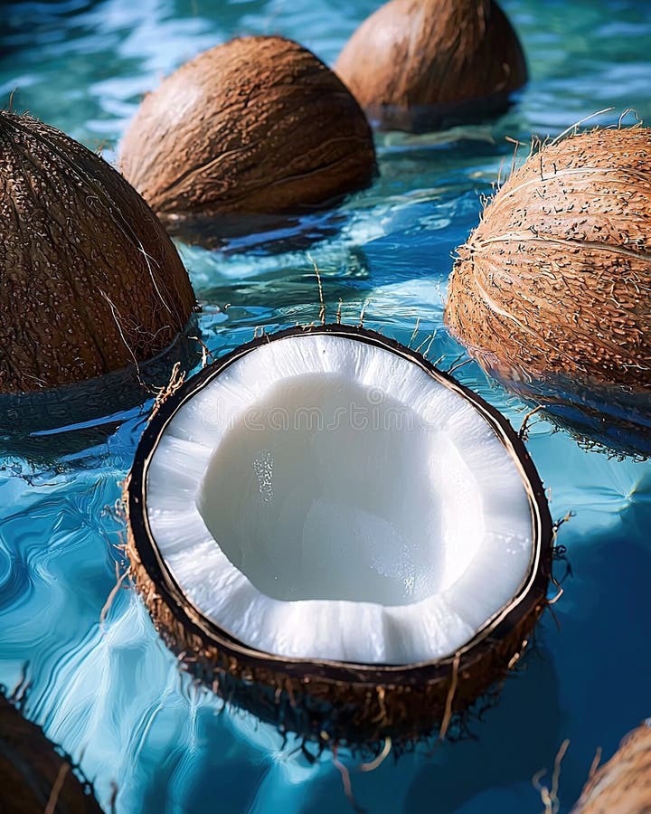 Coconut on the Water Surface. Tropical Fruit Concept Stock Photo ...