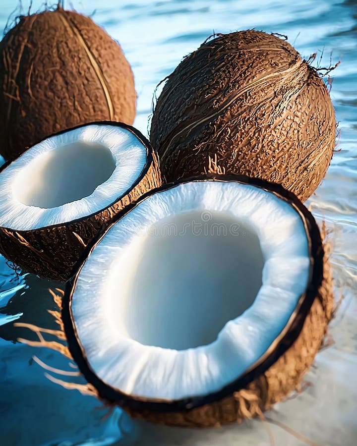 Coconut on the Water Surface. Tropical Fruit Concept Stock Photo ...