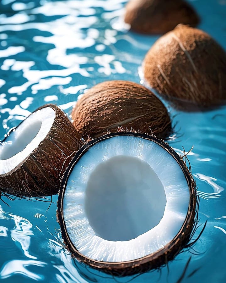 Coconut on the Water Surface. Tropical Fruit Concept Stock Photo ...