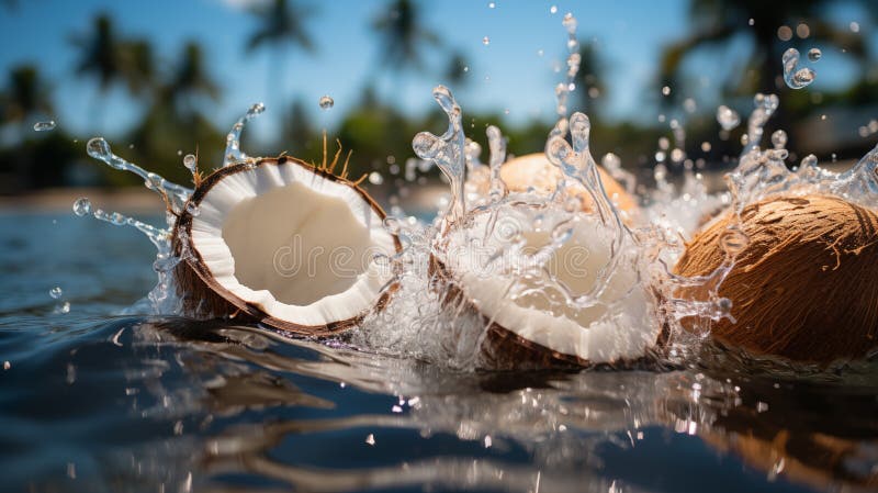Coconuts with Coconut Water Splash Stock Illustration - Illustration of ...