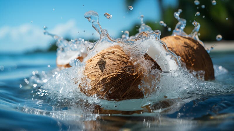 Coconuts with Coconut Water Splash Stock Illustration - Illustration of ...