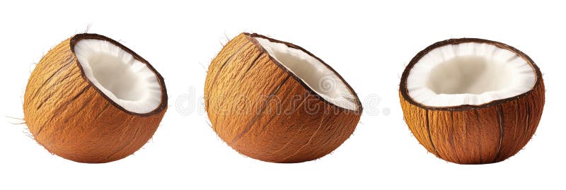 Coconuts Displayed in Various Angles, Showcasing Brown Shell, Fibrous ...