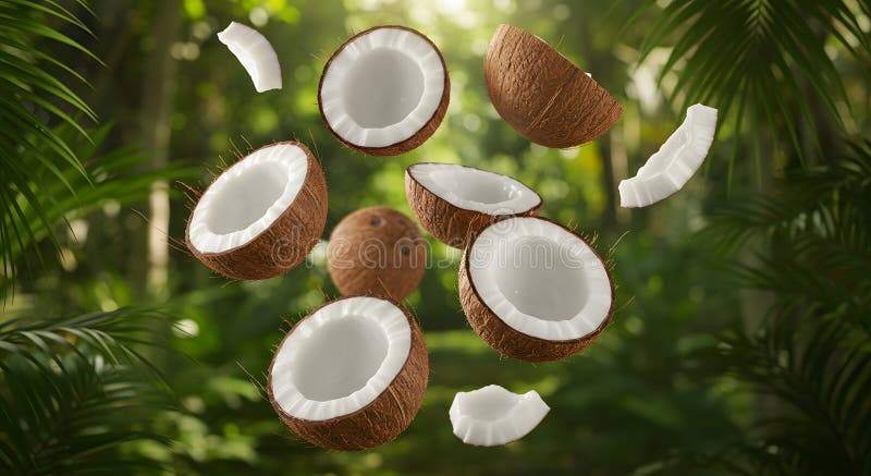 Coconuts Falling through Lush Tropical Foliage Stock Illustration ...