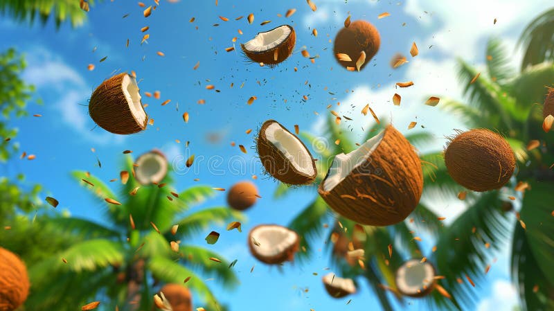 Coconuts in Mid-air Falling from Palm Trees Stock Illustration ...