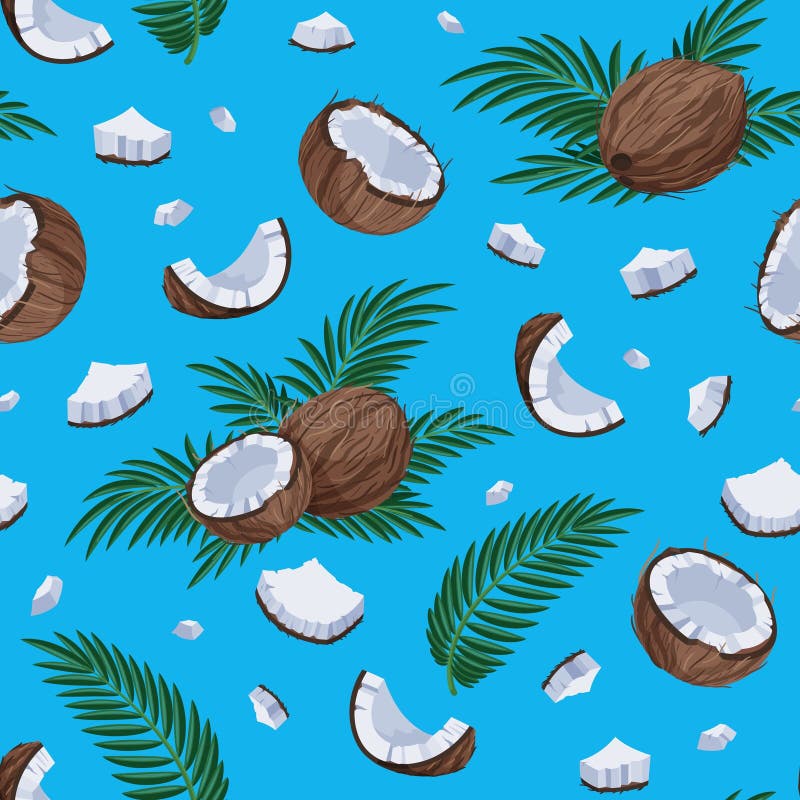 Coconuts and Palm Leaves Seamless Pattern. Summer Tropical Vector Pattern. Stock Vector ...