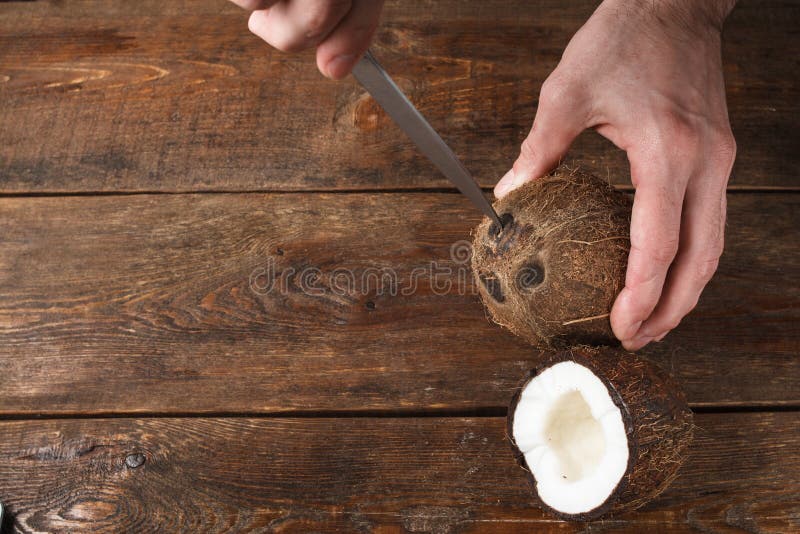 Coconuts in Process of Opening Stock Photo - Image of natural, break ...