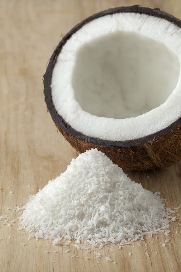 A Coconut Meat, White, Fluffy and Coconut Shell, Light Brown, Grated ...