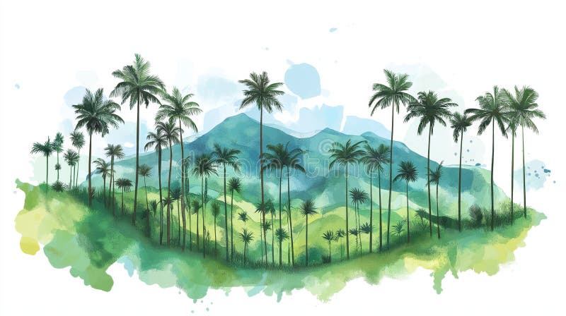 Cocora Valley. Cocora Valley Hand Drawn Watercolor Illustration Stock ...