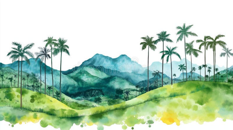 Cocora Valley. Cocora Valley Hand Drawn Watercolor Illustration Stock ...