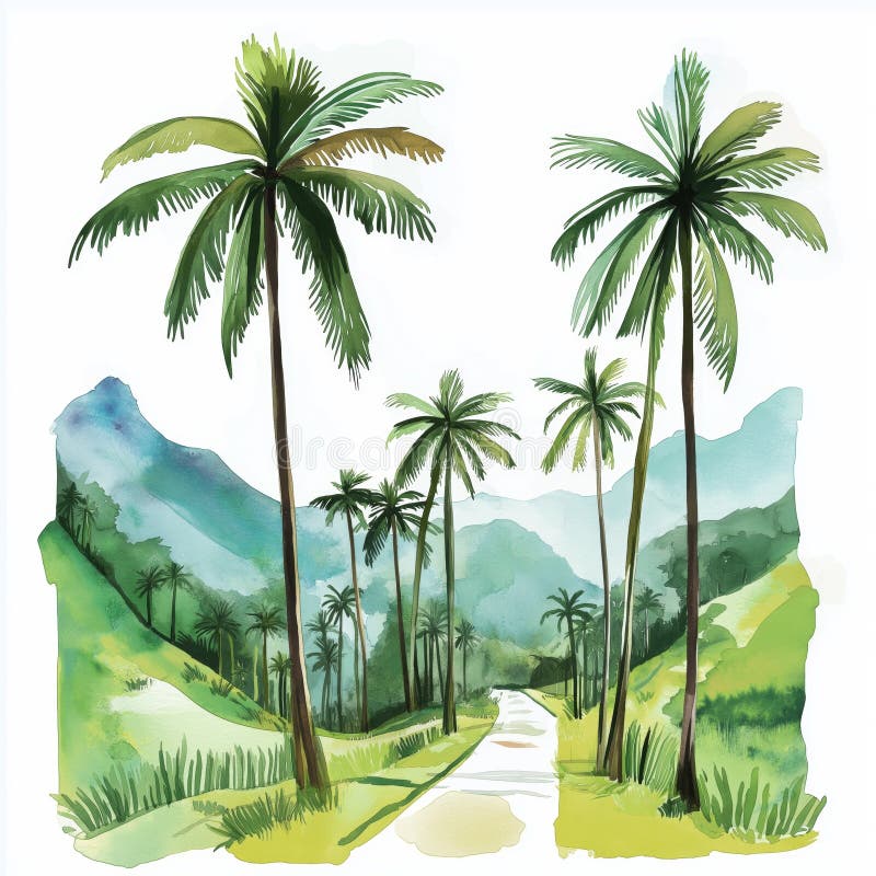 Cocora Valley. Cocora Valley Hand Drawn Watercolor Illustration Stock ...
