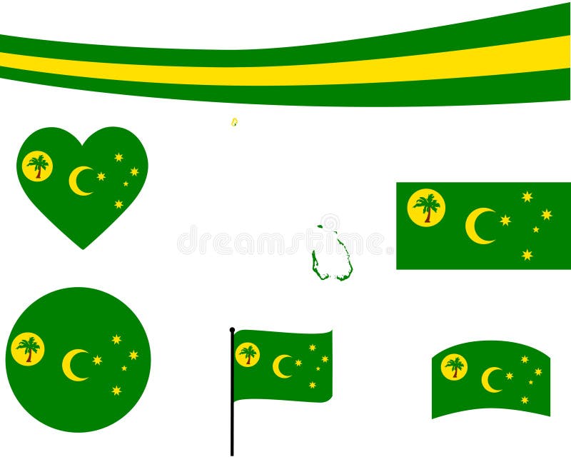 Cocos Islands Flag Map Ribbon and Heart Icons Vector Illustration ...