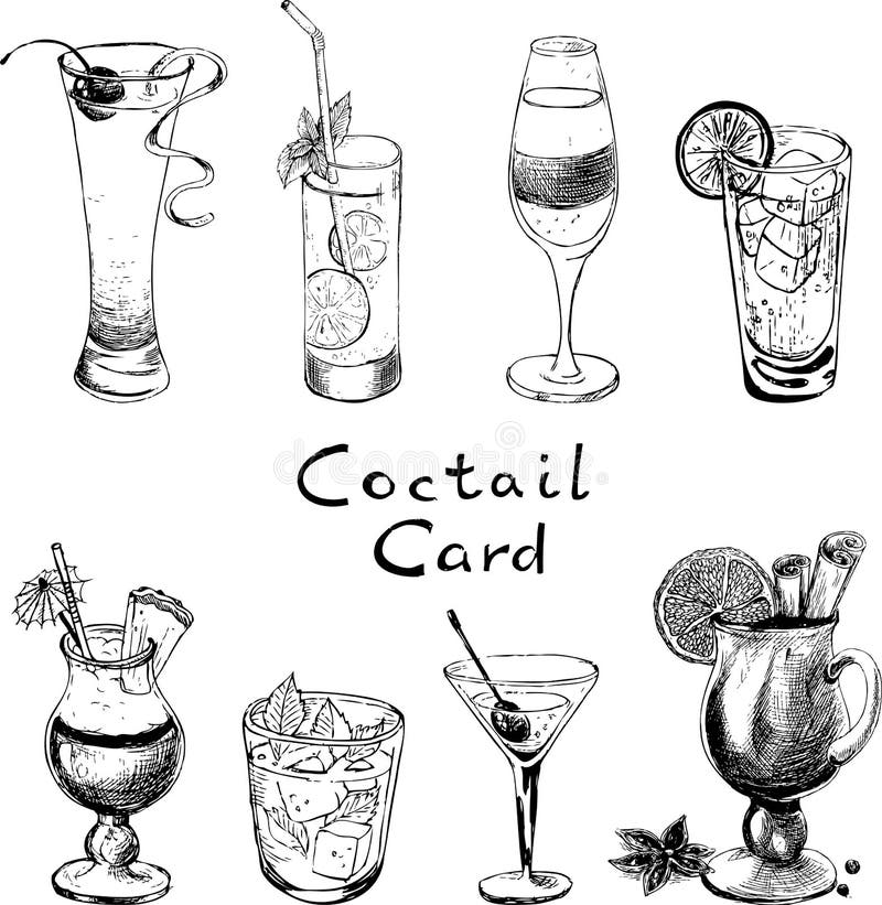 Coctail card stock vector. Illustration of drink, drawing - 56076449