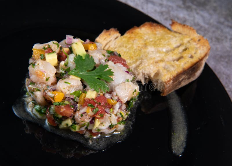 Cod Ceviche Recipe, Bread in Oil and Garlic. Stock Photo - Image of ...